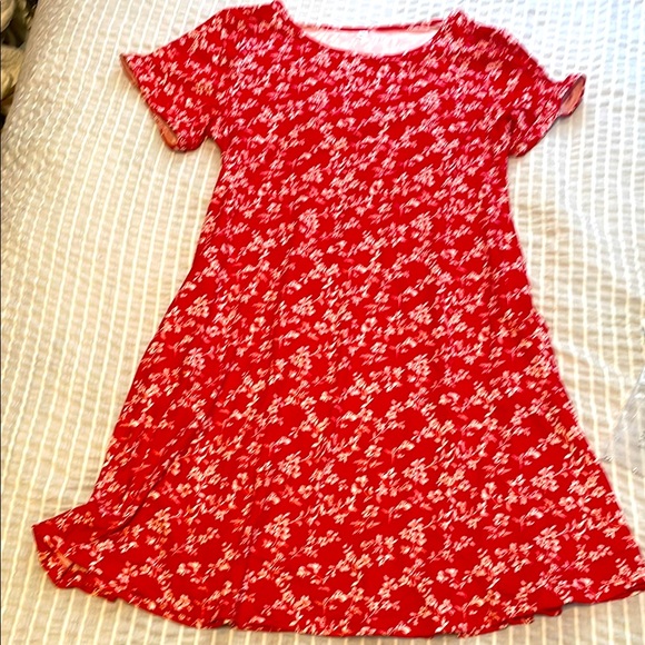 Dresses | Vibrant Red Dress With White Floral Pattern | Poshmark